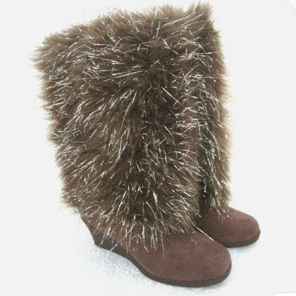 Joan Boyce | Shoes | Joan Boyce Furry Brown And Silver Ankle Boots ...